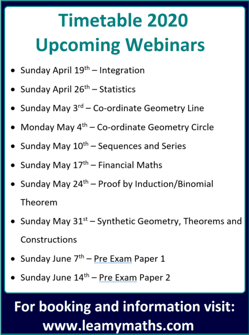 Timetable for 2020 Revision Webinars. | Leamy Maths